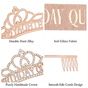 Chanaco Rose Gold Birthday Crowns, Sash and Tiara Set for Women - Happy Birthday Decorations