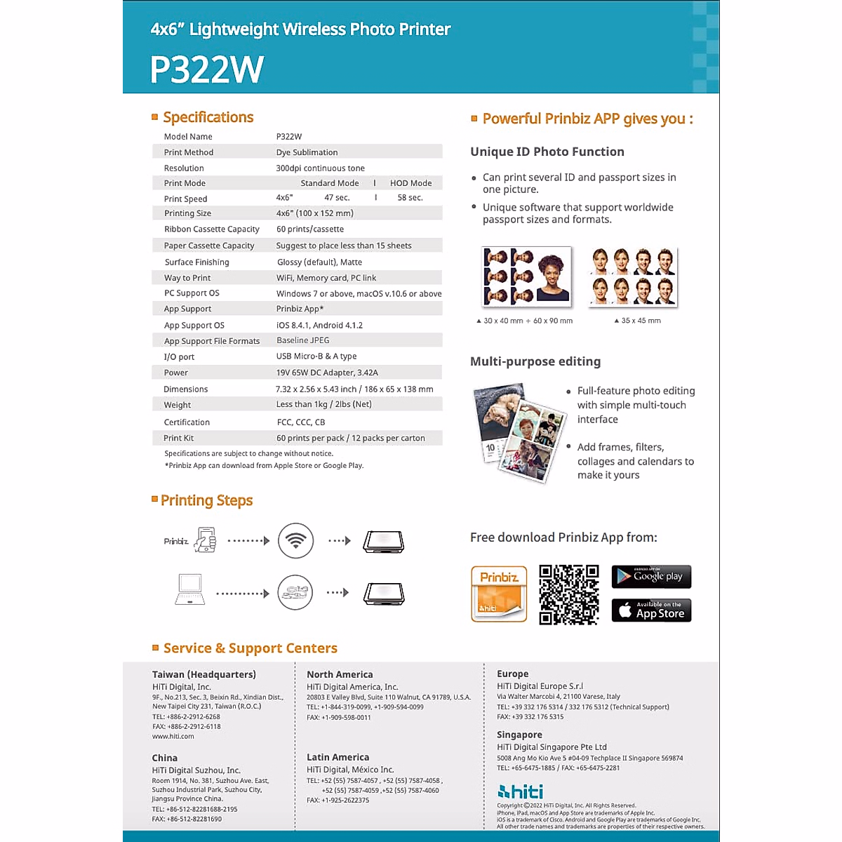 Hiti P322W 4x6in Lightweight Passport Wireless Photo Printer