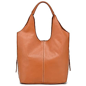 Soft Genuine Leather Tote Bag Womens Top Handle Handbags Quality Multi-function Hobo Shoulder Bag and Travel Lady Purses (Brown)