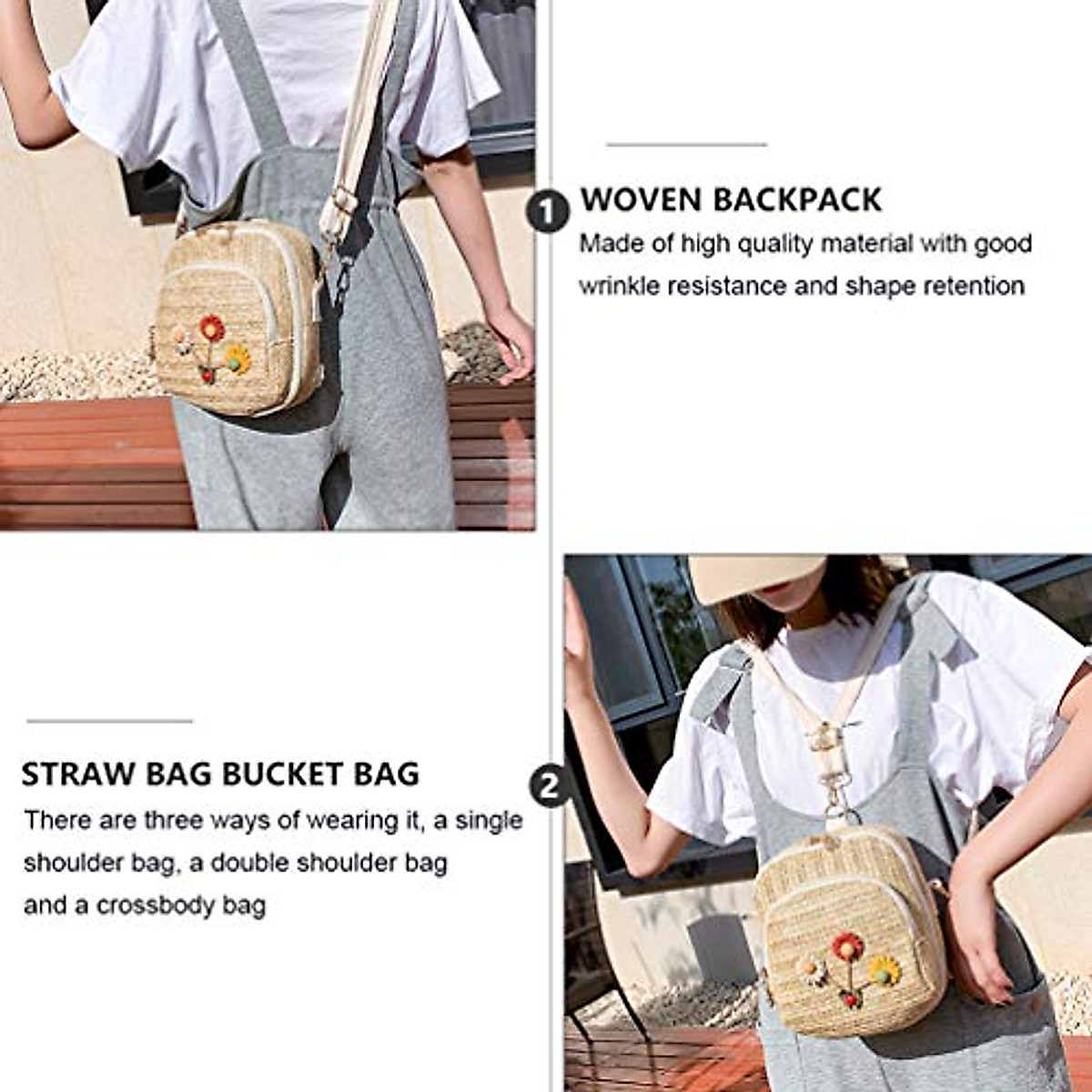 TENDYCOCO Crossbody Bag Straw Woven Purses and Handbags Convertible Shoulder Bag for Women Bucket Bag