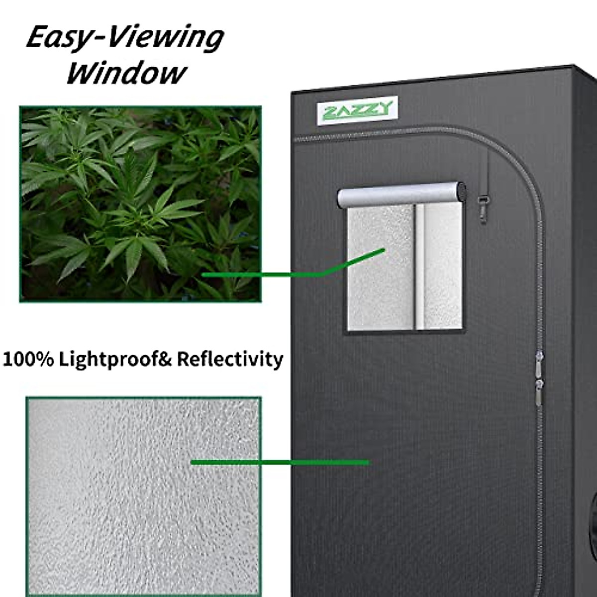 Zazzy Grow Tent, 48"x48"x78" Growing Tents for Indoor Plant 600D Mylar Hydroponic Grow Tent High Reflective Growing Tent Room for Indoor Plant Fruit Flower Veg