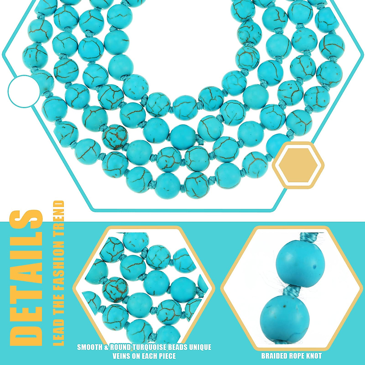 Bonuci Women Necklace Set Long Turquoise Beads Endless Vintage Jewelry Simulated Collar Western Necklace Cute Turquoise Jewelry Earring Accessories (Exquisite)