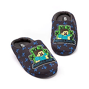 Minecraft Slippers Boys Kids Blue Creeper vs Zombie TNT House Shoes 2.5 US