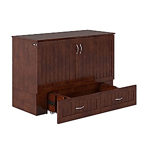 AFI Southampton Full Murphy Bed Chest with Mattress, Storage, and Built-in Charger in Walnut