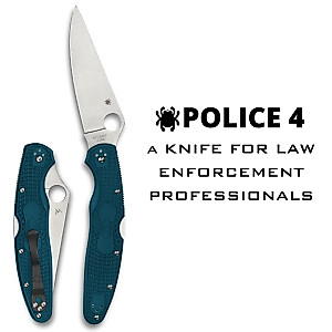 Spyderco Signature Series Police 4 Knife with 4.38" K390 Stainless Steel Blade and Lightweight FRN Blue Handle - PlainEdge - C07FP4K390