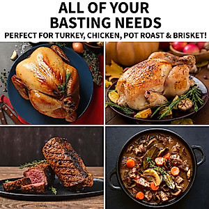 Zulay Kitchen Stainless Steel Turkey Baster for Cooking - Food Grade Metal Turkey Baster Syringe & Silicone Suction Bulb - Turkey Baster Large Size - Includes 2 Detachable Needles and Cleaning Brush