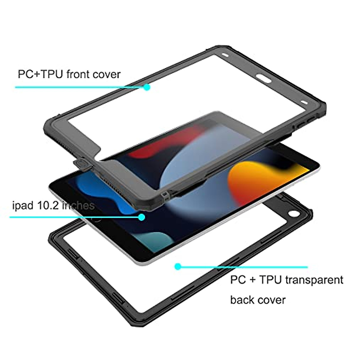 MRUOZRUI 10.2 Waterproof Case Compatible with iPad 9th 8th 7th Generation 2021/2020/2019, Built-in Screen Protector with Strap Stand Pencil Holder, Full Body Heavy Duty Protective Shockproof