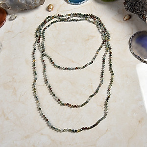 MGR MY GEMS ROCK! BjB 70 Inch 4MM Faceted Natural Fancy Jasper Beaded Light Weight Endless Infinity Long Necklace