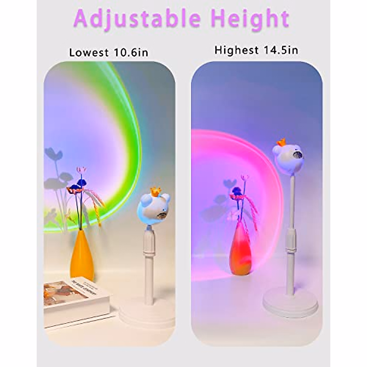 NEWHCTE RL001 Sunset Lamp Projection, 7 RGB Colors Changing Projector LED Lights Floor Lamp, 360 Degree Rotation USB Rechargeable Sunset Lamp for Party/Bedroom/Home