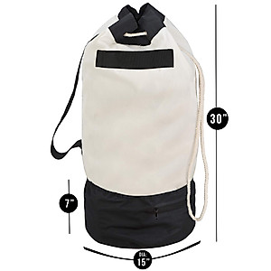 Smart Design Heavy Duty Duffel Bag w/ 2 Compartments, Strap, & Handles - Holds up to 80 lbs. - VentilAir Breathable Canvas - for Gym Clothes & Laundry - (Holds 3 Loads) (30 x 15 Inch) [Natural Canvas]