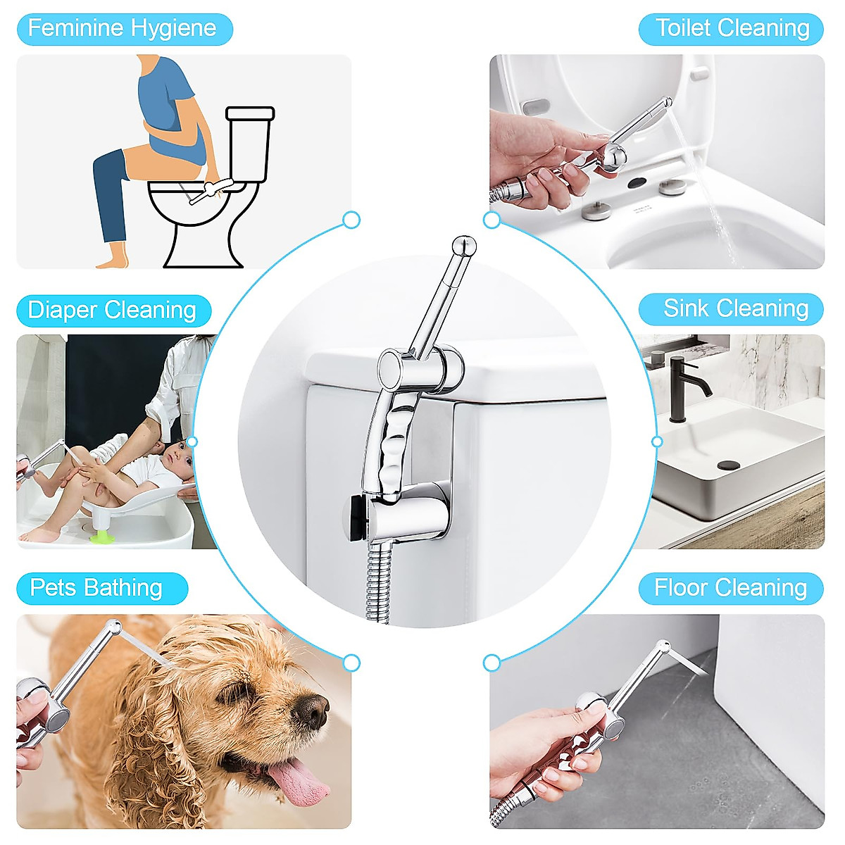 CREA Handheld Bidet Sprayer for Toilet,Adjustable Jet Sprayer Toilet Bidet Attachment,Ergonomic Hand Held Sprayer with Bidet Hose for Feminine Wash Cloth Diaper Sprayer Set,Stainless Steel Chrome