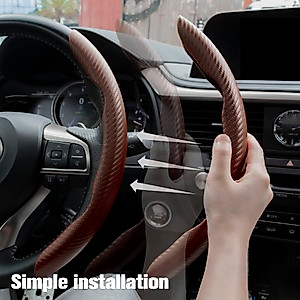 Amiss Car Carbon Fiber Anti-Skid Steering Wheel Cover/ Interior Accessories, Segmented Butterfly Universal 99% Wheel Cover Protector (Champagne)