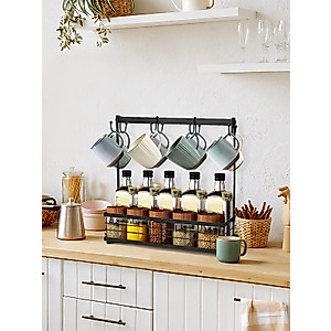 Biggun Coffee Mug Holder with Removable Hooks - Metal 8 Mugs Coffee Cup Holder Storage Organizer for Counter, Large Mug Display Rack Stand for Coffee Bar Kitchen Countertop