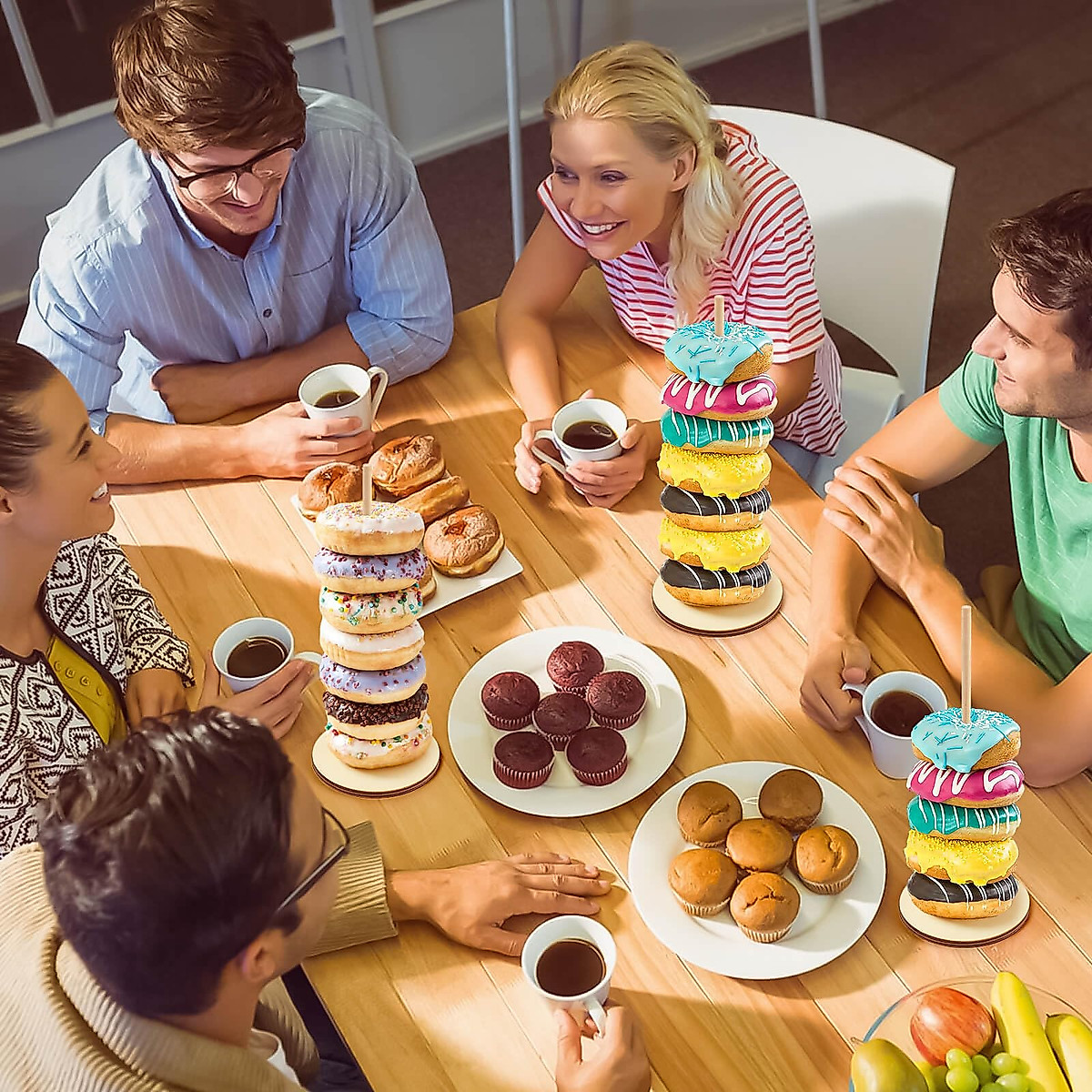 YGAOHF 5 PCS Reusable Wooden Donut Stands for Dessert Table - Detachable Doughnut Holder Bagels Display Stand Holder for Wedding Birthday Christmas Party Supplies