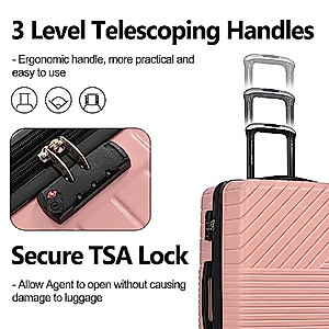 Merax Luggage Sets 3 Piece Suitcases Set ABS Expandable 8 Wheels Spinner Suitcase, TSA Lock Travel Luggage For Man And Women (Pink)