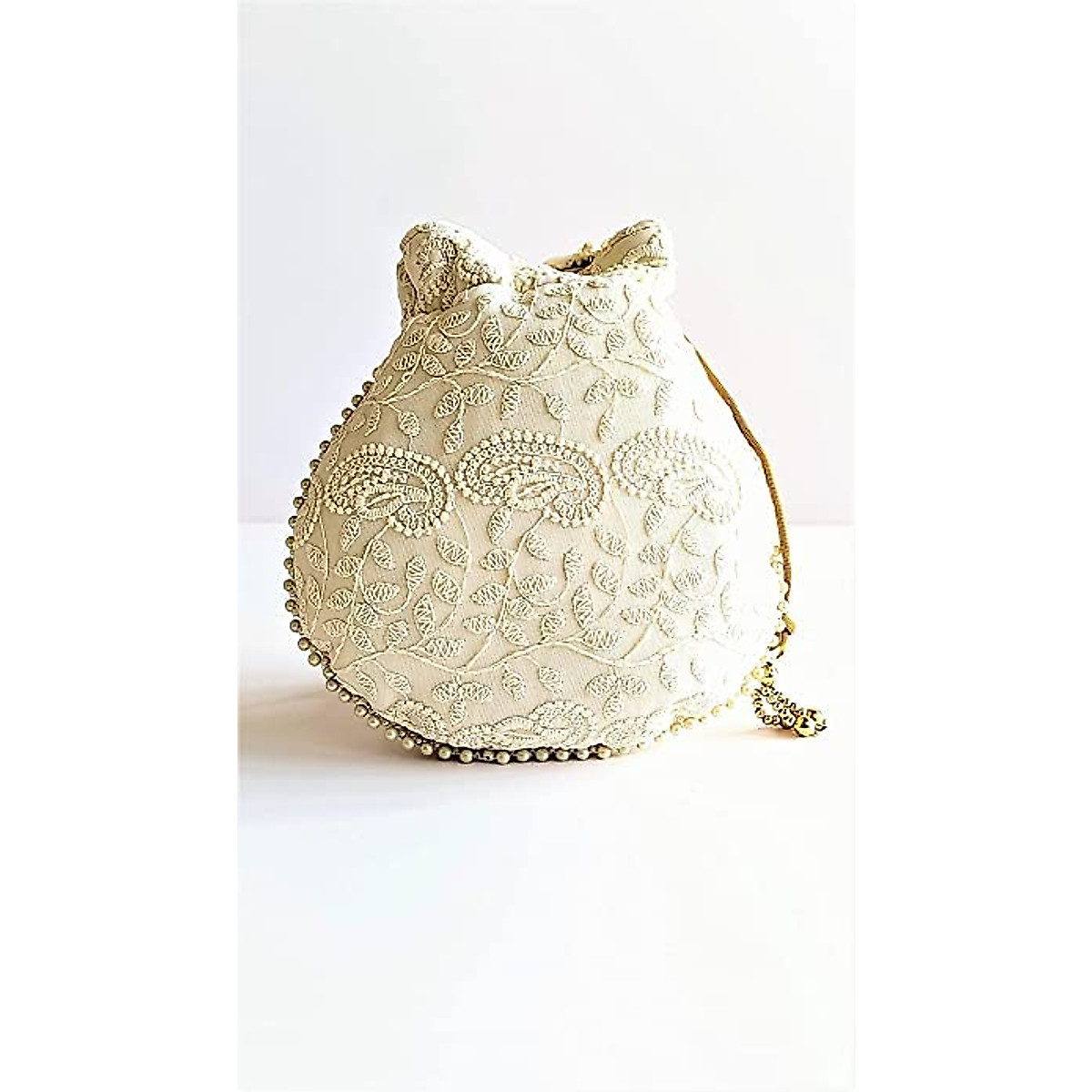 Ethnic Indian Potli Bag For Woman Chikankari Work Embroidered Potli Bag Handbag Elegant Organizer Clutch With Handle Wedding & Evening Party Purse BY PANACHE MERCHANT (Pack Of 5)