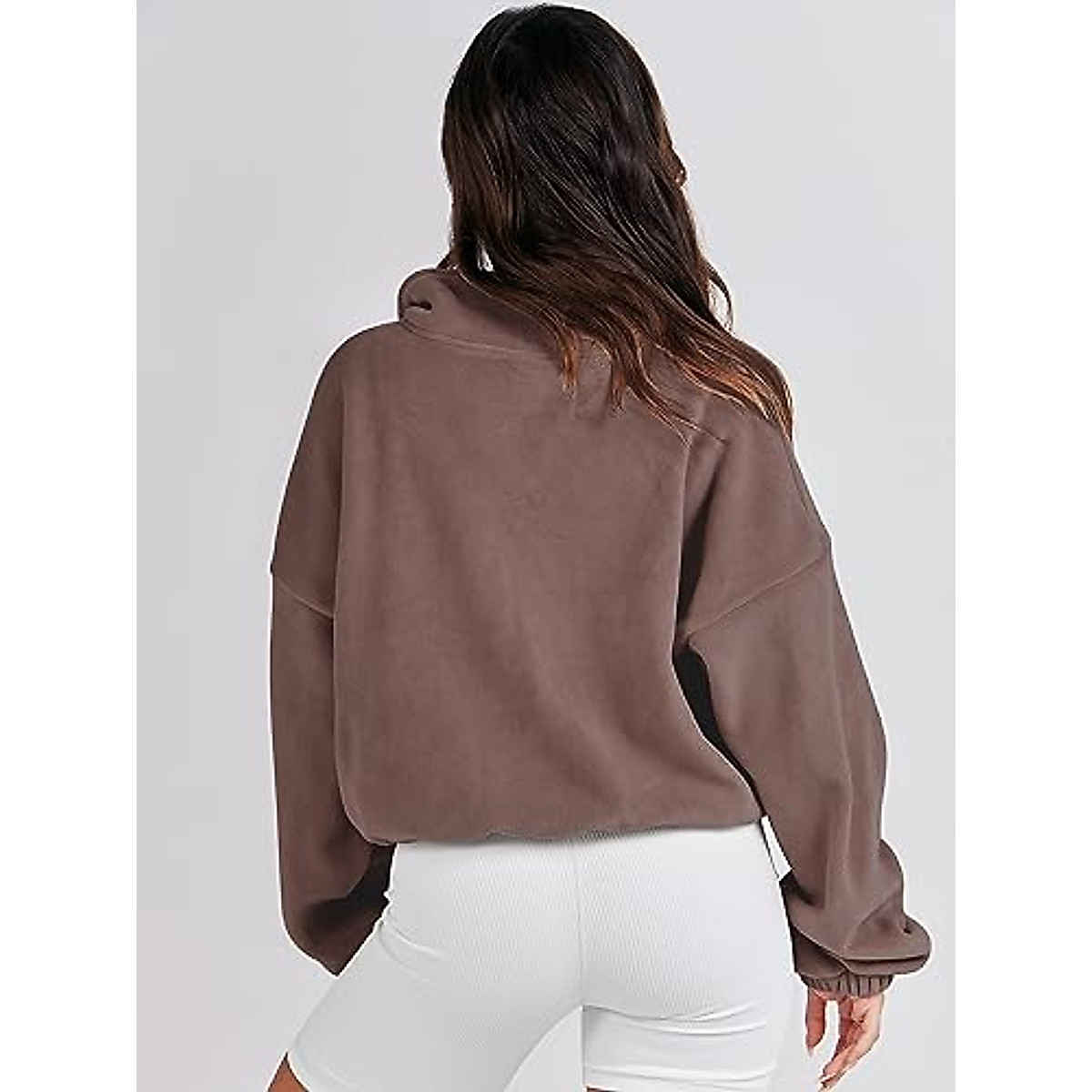 ANRABESS Jacket for Women Full Zip Oversized Fleece Crop Sherpa Coat Long Sleeve Drop Shoulder Stand Collar Drawstring Hem Soft Cozy Thick Trendy Winter Tops Outfits 1097qianzong-L