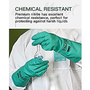 PACIFIC PPE 2 Pairs Nitrile Chemical Resistant Gloves, Flocked, Resist Strong Acid, Alkali, 15 mil, 12.6", X-Large