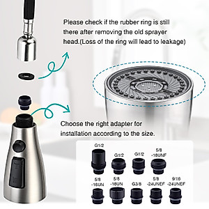 Metal Kitchen Faucet Head Replacement, 3 Functions Kitchen Faucet Head High Pressure, Pull Down Kitchen Sink Sprayer Replacement with 9 Adapters Compatible with American Standard, Brushed Nickel