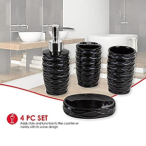 Home Basics Curves Textured 4 Piece Bath Bathroom Accessory Set (Black)