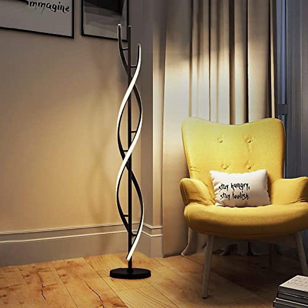 JUTIFAN LED Spiral Floor Lamps for Living Room with Remote, 35W Dimmable Standing Lamp for Living Room, 54" LED Modern Spiral Floor Lamp, 3 Adjustable Color Corner Modern Reading lamp for Bedroom