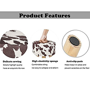 Homebeez Round Ottoman Stool Velvet Foot Rest, Small Footstool with Non-Skid Legs (Brown Cow)