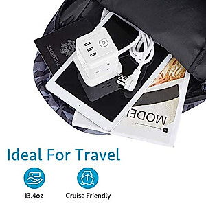 BEVA Power Strip with USB - 5ft Long Extension Cord with 4 Widely Spaced Outlets and 3 USB Ports Cube Desktop Charging Station, Overload Protection, Compact for Travel, Cruise Ship and Dorm