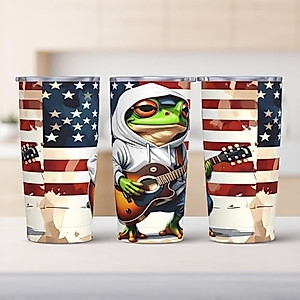 IYERSKD Funny Frog with Guitar American Flag 20 oz Stainless Steel Tumbler Vacuum Insulated Leakproof Travel Mug for Car Office Gym