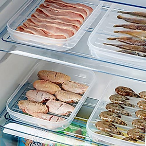 Tofficu 2Pcs Plastic Refrigerator Food Storage Containers, Stackable Refrigerator Organizer Bins with Lids, Fridge Organizers And Storage Containers for Meat, Fruits, Vegetable, Drinks