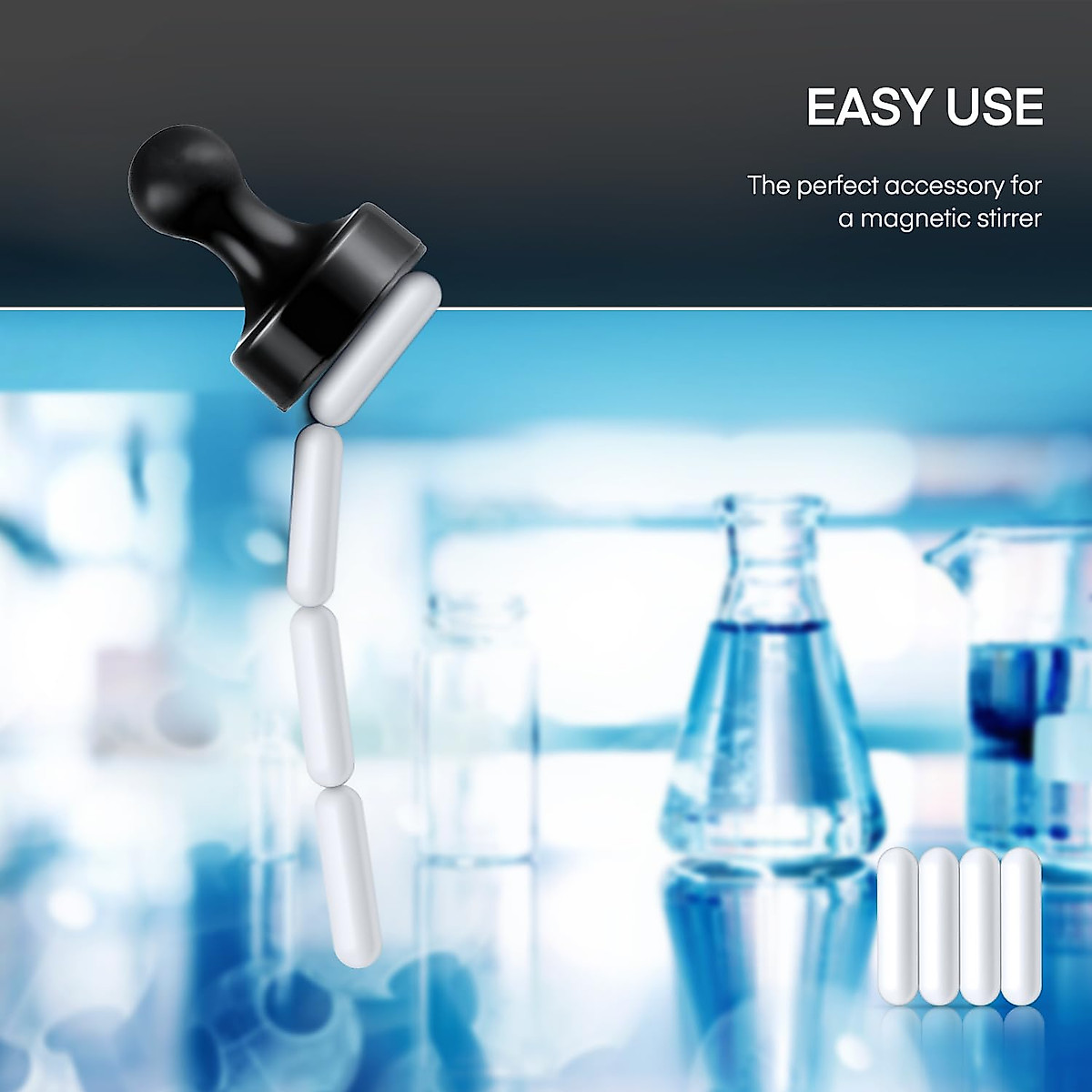 ANZESER 4 Pcs 30mm(1.8 inch) PTFE Magnetic Stirrer Mixer Stir Bar,Laboratory Bar,Stir Plate Bar + Black Stir Bar Retriever, Magnetic Retriever