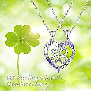 Best Friend Necklace for 2 Set, 925 Sterling Silver BFF Half Heart Pendant, Best Friend Engraving with Blue Purple Graduated Rhinestone, Sister Necklace Set Jewelry Birthday Valentine Gift for Women Daughter BFF Sisters