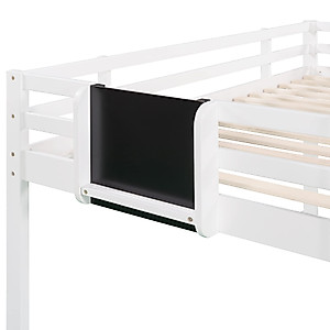 Yehha Twin Loft Bed, Twin Size Loft Wood Bed with Chalkboard & 3 Step Staircase Storage & Safety Rails for Kids Boys Girls Teens, White