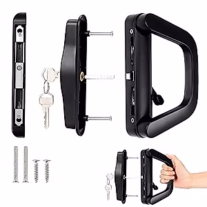 Homaisson Sliding Door Handle Set with Key Cylinder, Door Handle with Mortise Lock, Replacement Patio Door Handle, Door Lock Set Fits Door Thickness of 0.75-1.4’’