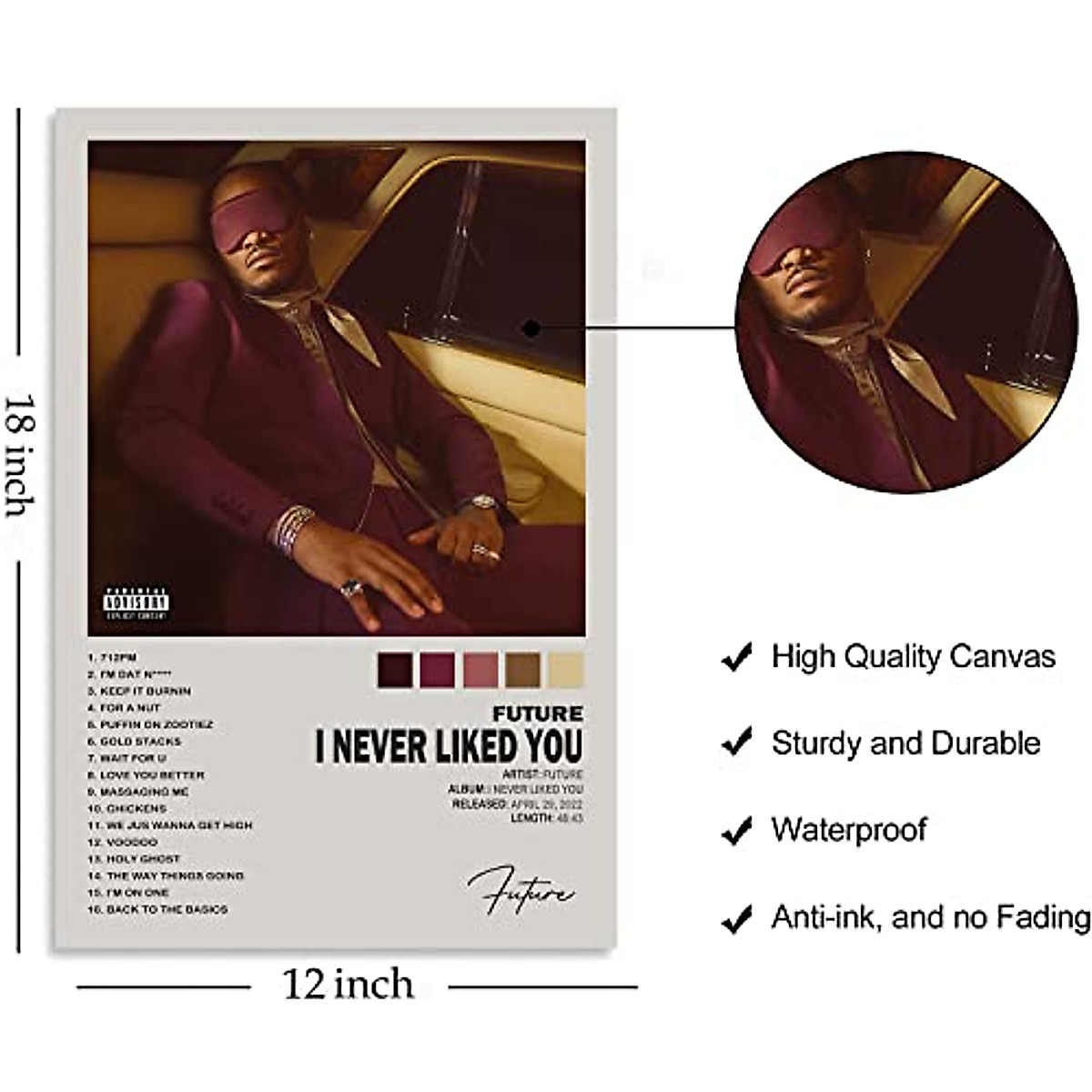 PSIMET Future Poster I Never Liked You Album Cover Wall Art Canvas for Office Decor Unframed 12'' x 18''