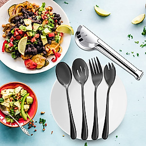 18 Pieces Stainless Steel Serving Utensils Set, Large Serving Spoons Serving Forks Serving Tongs Soup Ladle Salad Spoon Buffet Serving Utensils for for Kitchen Party Supply Dishwasher Safe, Black