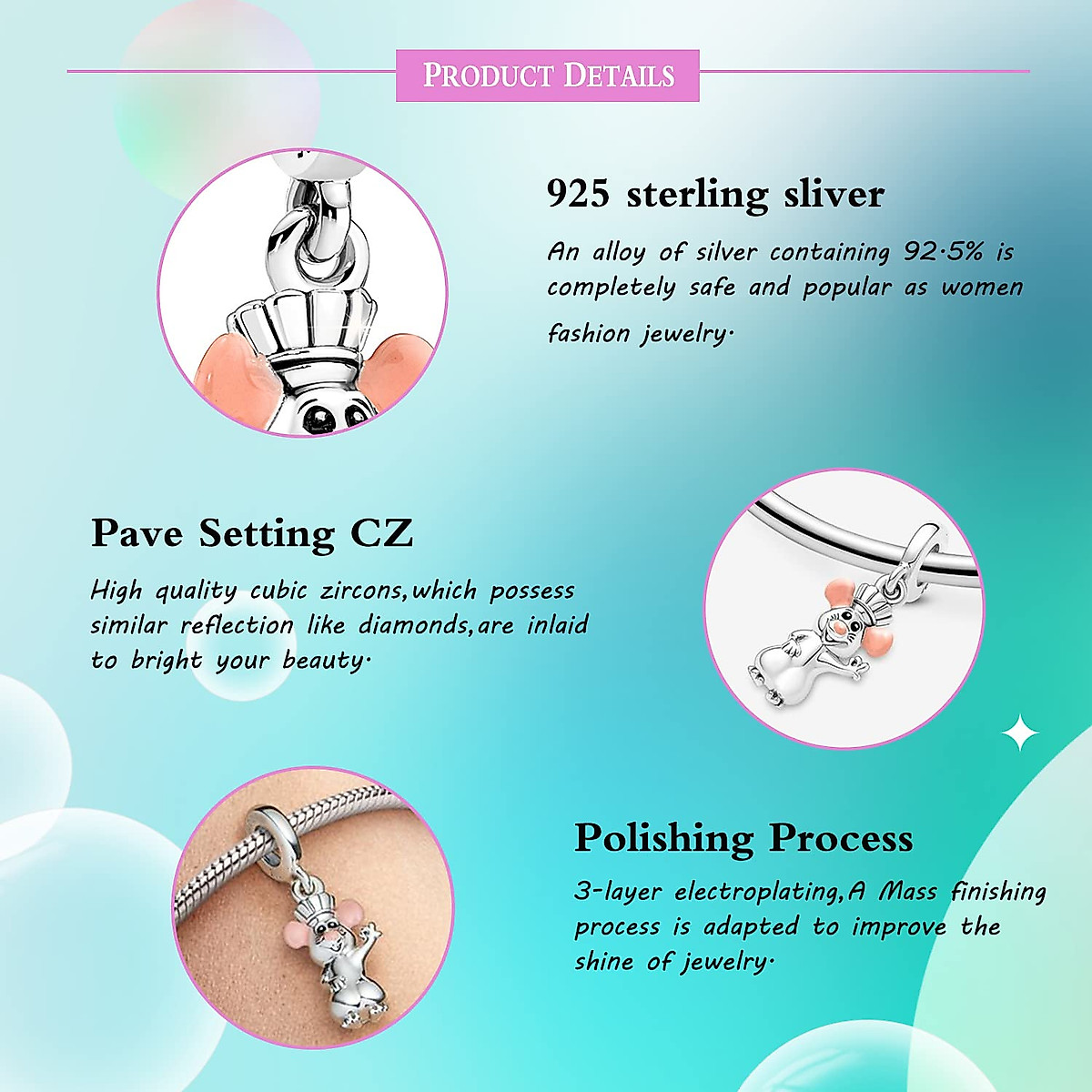 PHOSEA 925 Sterling Silver Dangle Charm Beads Pendants Fit for European Bracelets Charms DIY Jewelry Gift for Women Girls (Redmi Dangle)