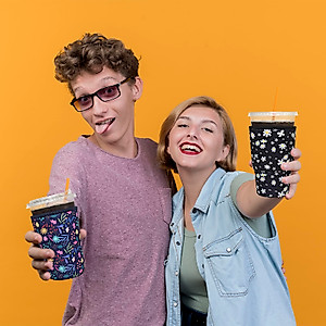 3 Pack Reusable Iced Coffee Sleeves - Xumbtvs Insulator Sleeve for Cold Beverages, Neoprene Cup Holder for Starbucks Coffee, Dunkin Coffee, More(Leopard print)