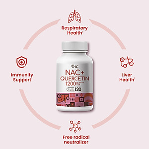 VHC NAC Supplement,Acetyl L-Carnitine1200mg Plus Quercetin, Optimum Dose (1200mg + 100mg), 2 in 1 Dual Action Formula N-Acetyl-L-Cysteine with Quercetin, for Respiratory, Liver, Immune, Made in USA