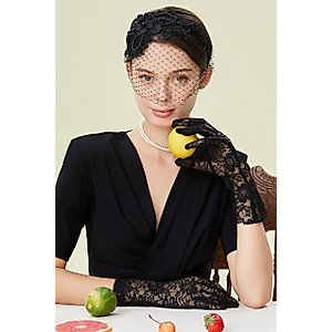 BABEYOND Bridal Wedding Veil Fascinator Mesh Lace Headband Tea Party Flower Fascinator Funeral Hats for Women Black