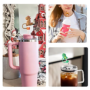 4 Pack Dinosaur Straw Cover Cap for Stanley Cup 30&40 Oz Tumblers, 0.4in/10mm Silicone Straw Topper Protector Lid with Cute Dinosaurs Kids Cup Accessories