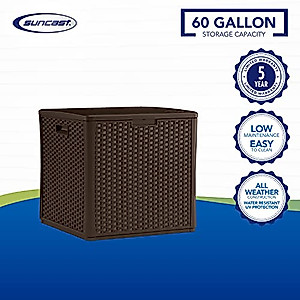 Suncast 60 Gallon Resin Outdoor Patio Storage Box, Java
