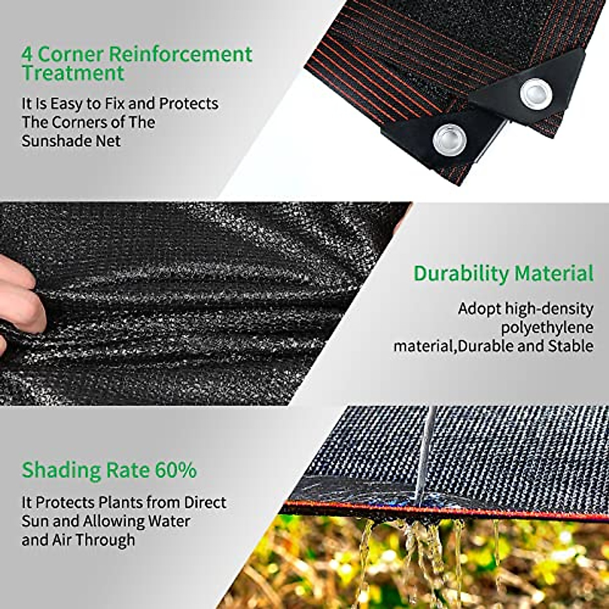 OBDKCAN 60% Black Shade Cloth 10 x 14 FT Sunblock Mesh Tarp with Grommets Durable Sunblock Shade Cloth Garden Sun Shade Net Shading Antifreezing for Pergola, Barn Kennel, Greenhouse, Plants Growing