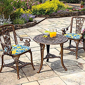 TWLEAR Indoor/Outdoor Chair Cushions 16x17 inch, Patio Chair Pads with Ties, All Weather Seat Cushions for Patio Funiture Home Garden Chair Use, Set of 2, Lemon Blossom Blue