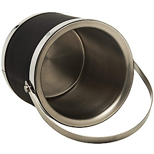 Hand Made In USA Black Wrap Double Walled 3-Quart Insulated Ice Bucket With Ice Tongs (Leatherette Collection)