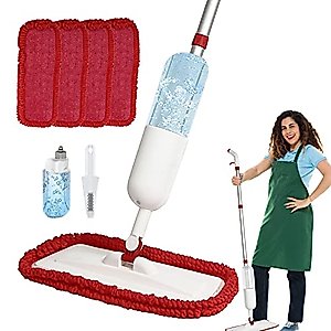 Nofaner Spray Mop, Mops for Floor Cleaning Kitchen Dry Wet Flat Mop with 22 Oz Refillable Bottle 4 Washable Pads 1 Slicker Scraper for Wood Laminate Vinyl Ceramic Hardwood Tiles