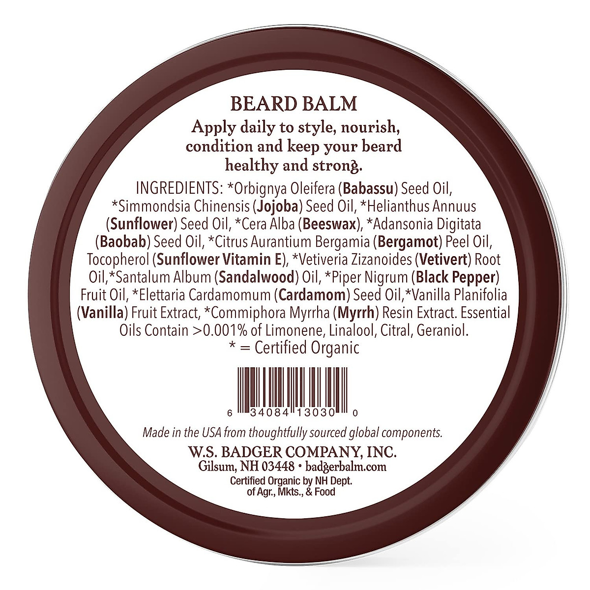Badger Organic Beard Balm - Leave-In Conditioner, Styling & Moisturizing Treatment for Facial Hair & Mustache, 2 oz