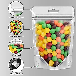 Resealable Bags, Mylar Bags Smell Proof Bags with Clear Window,Packaging Bags for Storage Coffee Beans, Cookie, Lipstick, Candy，White