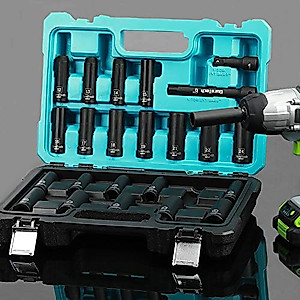 DURATECH 24-Piece Impact Socket Set, 1/2" Drive Deep Impact Socket Set with 2pcs 1/2-Inch Hexagon Extension Bars, Metric ＆ SAE, Hard Case Included
