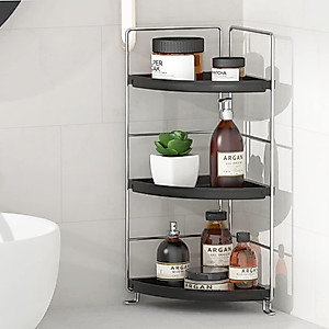 NLBTW 3 Tier Corner Bathroom Organizer Countertop, Bathroom Counter Shelf Vanity Organizer and Storage Cabinet for Makeup Skin Care Perfume Organizer Tray or Kitchen Spice Rack (Silver & Black)