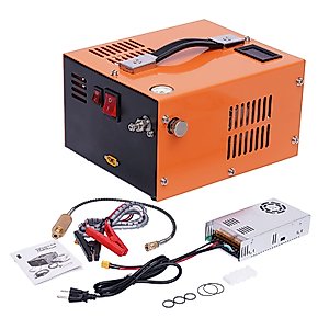 PCP Compressor,Air Gun High Pressure Pump Transformer 4500psi 12V High Pressure Air Compressor Built-in Transformer Portable High Pressure Pump Fan Cooling (Orange)